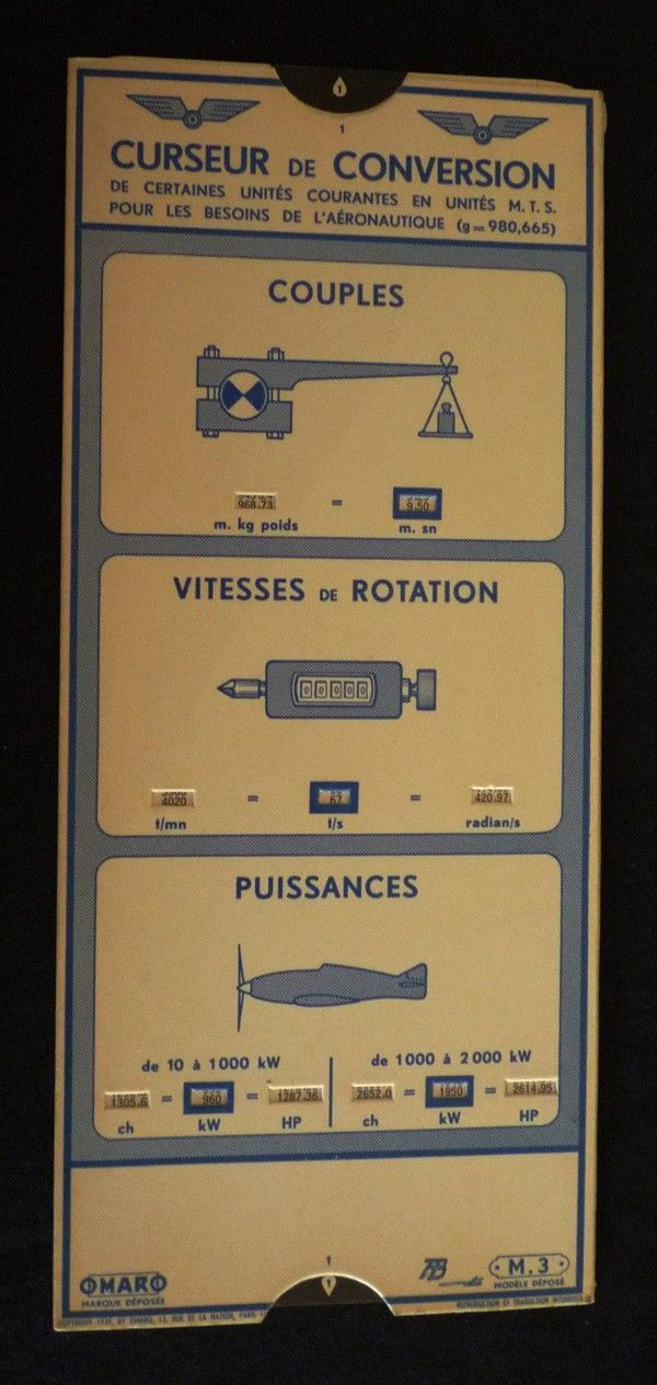 Abaque ou réglette Omaro M.3 : Curseur de conversion de certaines ...